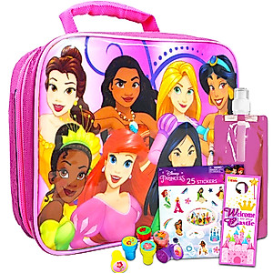 Classic Disney Disney Princess School Supplies Bundle Princess Lunch Box Set - 5 Pc Princess Lunch Box with Stampers, Stickers, Water Bottle, and More (Disney Lunch Bag)