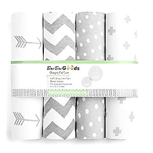 Changing Pad Cover – Premium Baby Changing Pad Covers 4 Pack – Boy or Girl Changing Pad Cover – Pure Jersey Machine Washable Grey and White Changing Table Cover – Diaper Changing Pad Cover Sheets