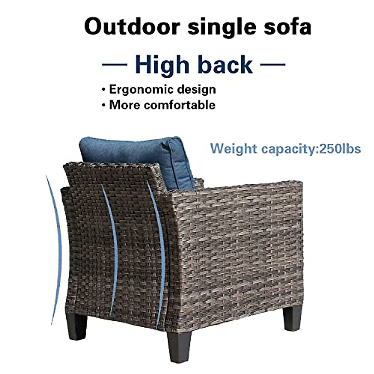 ovios Patio Chairs, All Weather Outdoor Rattan Wicker Chairs Patio Dining Chairs High Back Single Chairs Garden Backyard Porch (2 PCS, Denim Blue)
