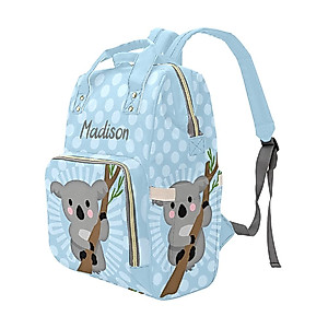 Yeshop Koala Bear Blue Polka Dot Personalized Diaper Bag Backpack Tote with Name,Custom Travel Nappy Mommy Bag Backpack for Baby Girl Boy Gift, 10.83inch x 6.69inchx 15inch
