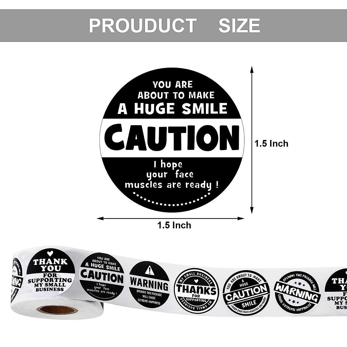 Zonon 600 Pcs Thank You Sticker Roll Small Business Stickers Black and White Warning Stickers Round Cute Thank You for Supporting My Business Sealing Label for Packing,1.5 Inch