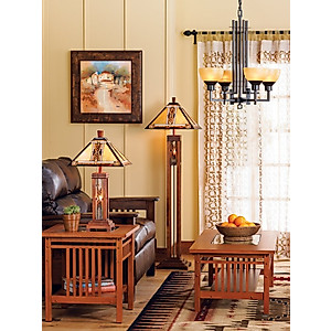 Robert Louis Tiffany Mission Rustic Tiffany Style Floor Lamp with Night Light 62.5" Tall Walnut Wood Column Square Geometric Stained Glass Shade Decor for Living Room Reading House Bedroom