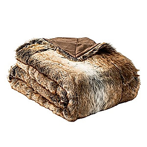 BATTILO HOME Brown Faux Fur Throw Blanket for Bed, Large Fall Fur Blanket Twin Size 60 x 80 Inches Super Soft Fuzzy Thick Warm Fur Throw Blankets for Couch, Reversible to Plush Velvet