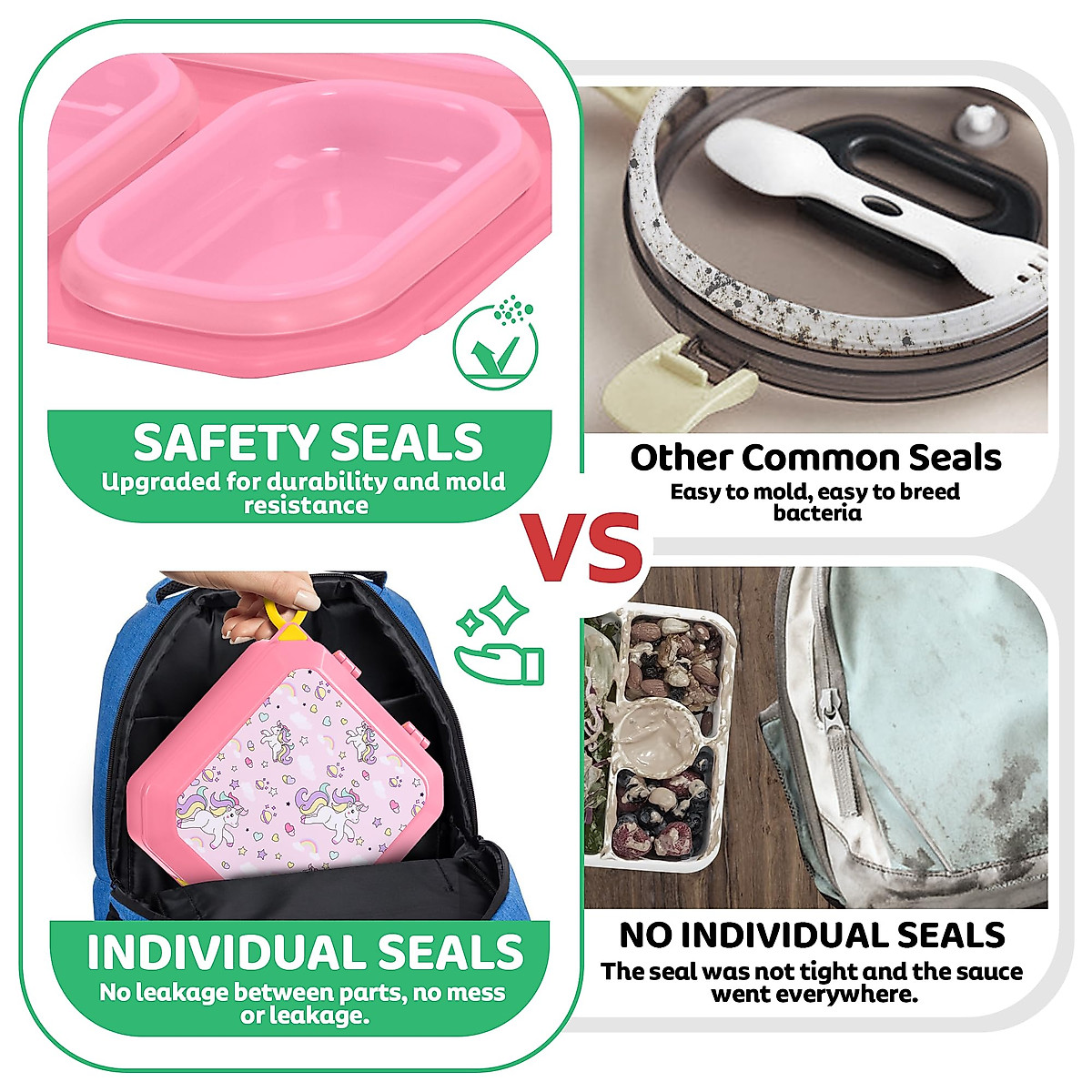 AmazingLife Lunch Box for Girls, Kids Bento Lunch Box with Compartments, Salad Container for Lunch, Kids School Supplies Ideal for Ages 3+, Drop-Proof, Reusable On-the-Go Meal and Snack Packing