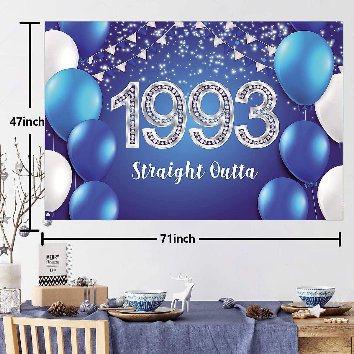 Straight Outta 1993 Happy 30th Birthday Banner Backdrop Blue Confetti Balloons Cheers to 30 Years Old Theme Decor Decorations for Men Women 30th Birthday Party Bday Supplies Glitter
