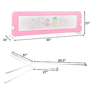 BABY JOY Bed Rails for Toddlers, 69 Inch Extra Long w/Safety Straps, Swing Down Safety Bed Guard for Convertible Crib, Folding Baby Bedrail for Kids Twin Double Full Size Queen & King Mattress (Pink)