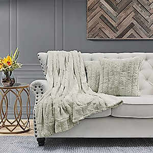 Home Soft Things 3 Piece Throw Pillow Set Rabbit Faux Fur Super Soft Comfy Fluffy Throw 2 Accent Square Pillowcases, Oatmeal, 50'' x 60''