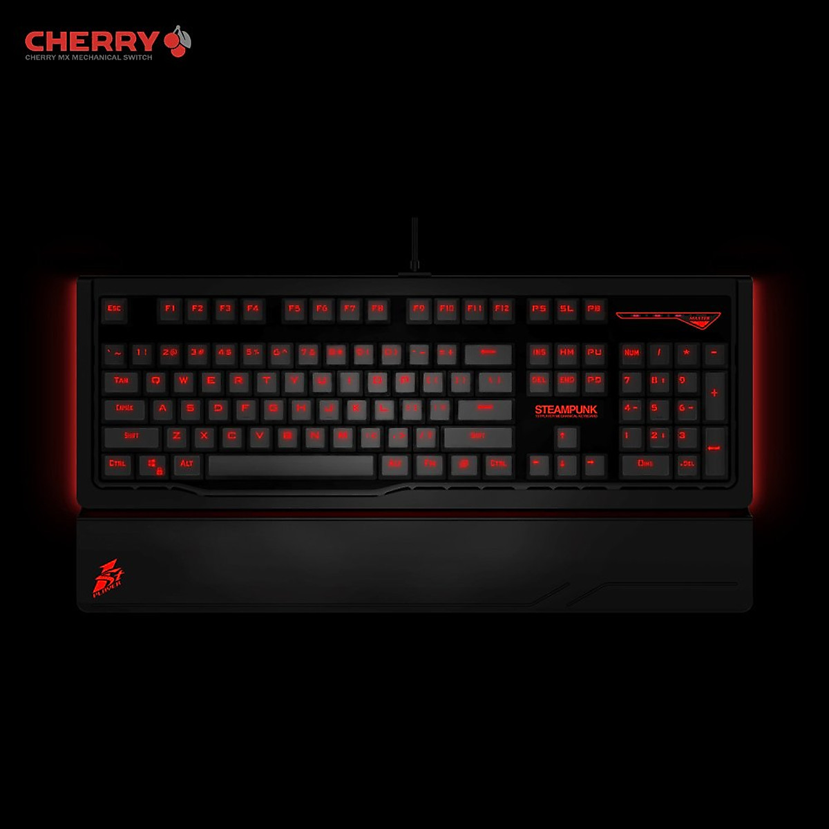1STPLAYER Steampunk Mechanical Gaming Keyboard, Cherry MX Red Switches, Backlit Red LED, 104 Keys Full Size