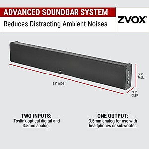 ZVOX SB380 Soundbar for TV with AccuVoice Dialogue Boost, Aluminum Soundbar with Built-in Subwoofer, Wall Mountable Home Speaker Bar for Clearer Sound, 35.5" TV Sound Bar