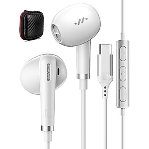 USB C Earbuds for iPhone 15 Pro Max, Wired Type C Headphones with Microphone HiFi Stereo Earphones for Google Pixel 8 Pro 7A 6A Noise Canceling Corded Headset for Samsung Galaxy S24 S23 S22 S21 Ultra