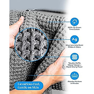 SUTERA Silverthread Bath Towel | Antimicrobial Towel with Silver Ion Technology | Waffle Weave Design, Plush, Lightweight, and Quick-Drying for Everyday or Spa Use | 31" x 57" (Grey)