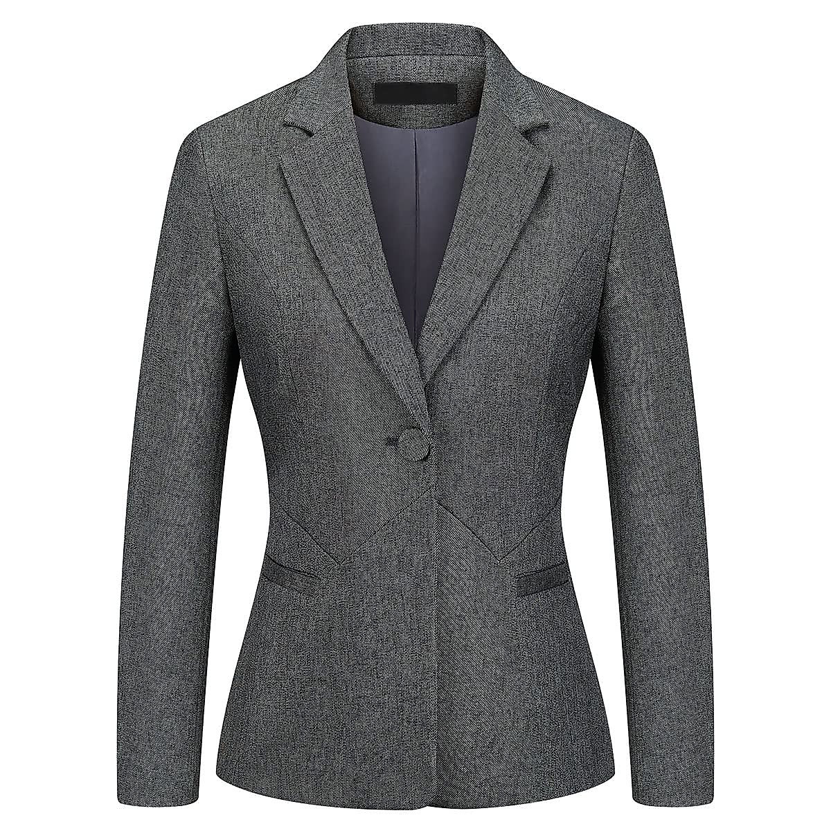 MODFUL Women's 2 Piece Business Suit Pant Set Slim Fit One Button Blazer Jacket Lady Work Suit for Office (Grey,X-Large)
