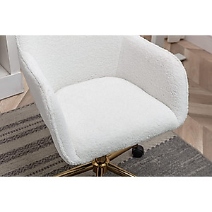 Yoluckea Faux Fur Desk Chair for Women Girl Teen, Home Office Desk Chair with Rolling Wheels, Modern Furry Vanity Chair for Makeup Room Bedroom Living Room, Adjustable Swivel Cute White Desk Chair