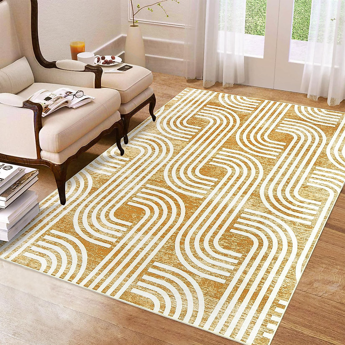CARMIO Area Rug 8x10, Machine Washable Rugs Soft Living Room Rugs Arch Pattern Knot Modern Print Area Rug Non Slip Indoor Floor Carpet for Bedroom Nursery Kitchen, Coffee