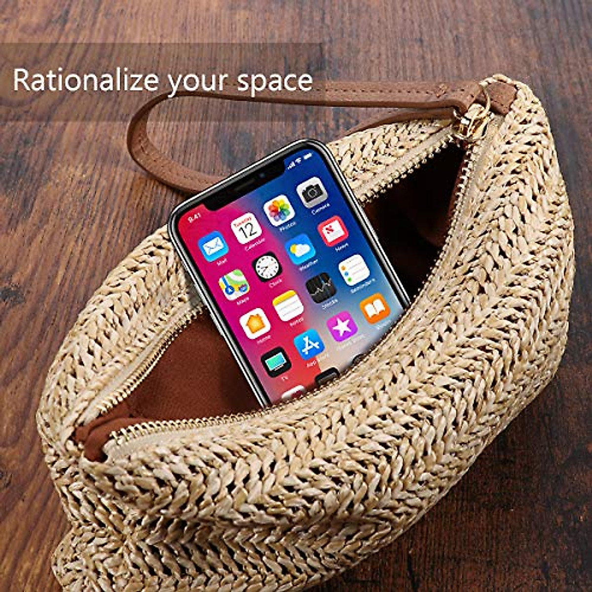 FENICAL Straw Clutch Bag Bohemian Zipper Wristlet Summer Beach Handbag for Women Girls