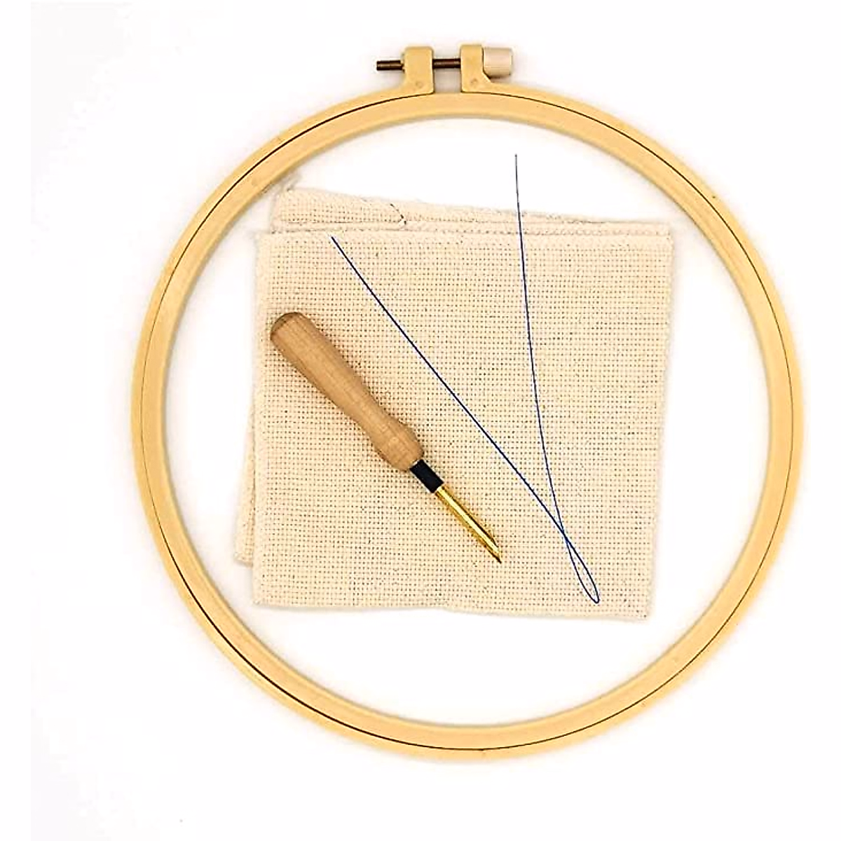 Easy Smaller Size DIY Craft Punch Needle Embroidery Kits Rug for Starter Kits with Stamped Color Pattern with Instruction,Yarn and Wood Needle Pen,15cm Hoop (White Kitten)