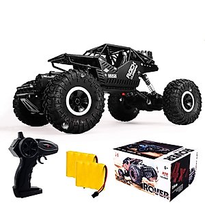 RC Car Remote Control Truck 4x4 Off Road Monster Truck for Kids, 2.4Ghz 1:16 Rock Crawler with Two Rechargeable Batteries Waterproof for All Terrain Electric Toy Car for Boys and Girls
