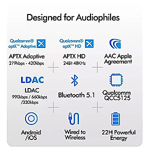 Pizen BT-50 PRO QCC5125 Bluetooth Upgrade Cable,LDAC/aptX Adaptive/aptX-HD/AAC,22H Music Playtime,Bluetooth Silver Plated Detachable Cable,Type-C,Waterproof,with HD Mic (MMCX, Black)