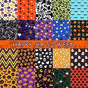 20 Pieces 10 x 10 Inch Halloween Fabric Quilting Bat Pumpkin Skull Print Patchwork Squares Craft Bundle Mixed Pattern Fabric Halloween Theme Decorative Fabric for DIY Halloween Decor (Chic Style)