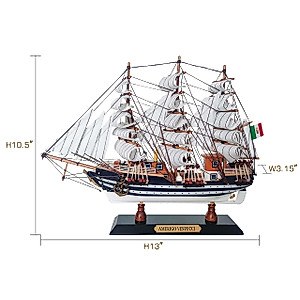 SAILINGSTORY Wooden Model Ship Amerigo Vespucci 1/300 Scale Replica Ship Model Sailboat Decor