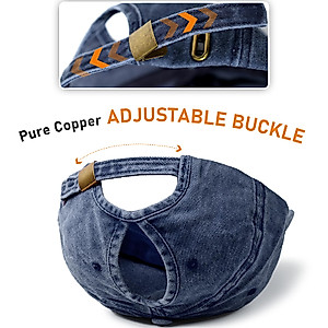 Lvaiz Womens Distressed Ponytail Baseball Cap Cotton Dad Hat with Ponytail Hole Versatile Washed Ponycaps Navy Blue