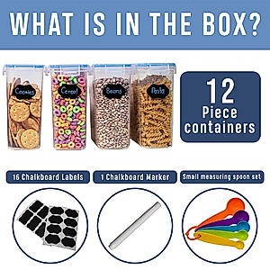 SPARK LIGHTING - Clear Storage Canister Set with Airtight Lids Kitchen & Pantry Organization Containers of Dry Foods Including Flour, Sugar, Cereal, Rice (12 Piece Set, Blue Lids)