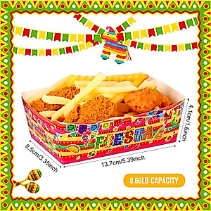 Sumind 50 Pcs Mexican Nacho Trays Disposable Food Trays Fiesta Party Decorations Paper Snack Taco Boats for Popcorn Candy Hot Dog Cinco De Mayo Birthday Mexican Party Supplies(Bright)