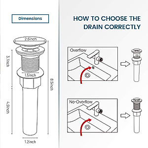 REGALMIX Pop Up Drain, Bathroom Faucet Vessel Vanity Sink Drain Stopper, Built-In Anti-Clogging Strainer, without Overflow Matt Black,Fits Standard American Drain Hole(1-1/2" to 1-3/4") RWF082G