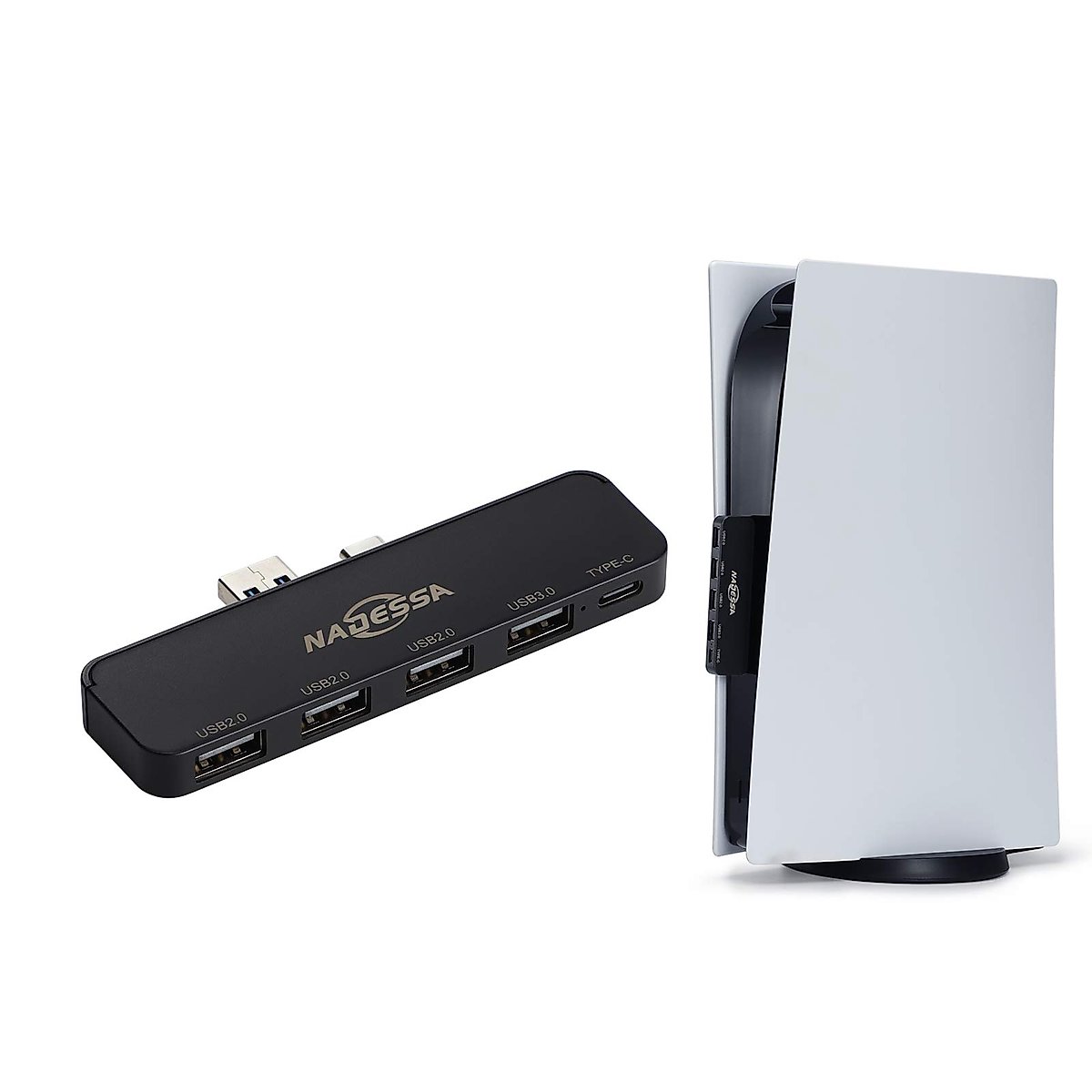 NADESSA USB Hub for PS5, PS5 USB Extender with 4-Port USB and 1-Port USB C
