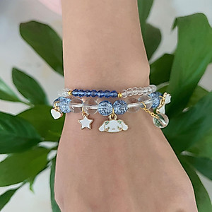 Cinnamoroll Crystal Bead Bracelet for Women, Cute Cartoon Elastic Beaded Bracelets for Best Friend (blue)