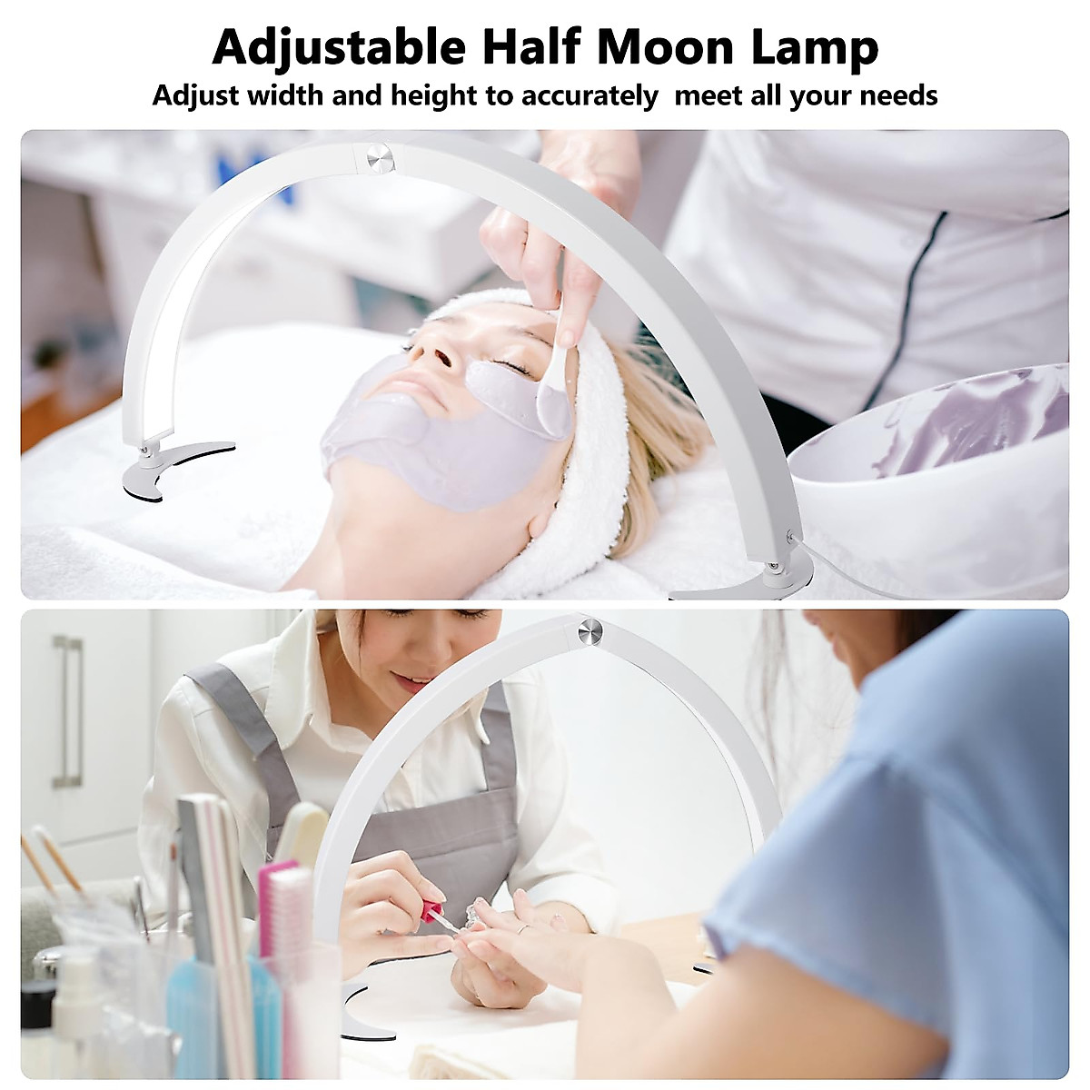 Gicrymil Half Moon Light for Nail Desk, 29in Half Moon Table Lamp Nail Desk Lamp with Wire Controller & Remote, Lash Light Lamp for Eyelash Extensions Tattoo PMU, 7 Cool/Warm Tones & 10 Brightness