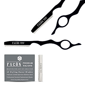 Facón Professional Hair Styling Thinning Texturizing Cutting Faether Razor + 10 Replacement Blades