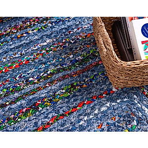 Unique Loom Braided Chindi Collection Casual Modern Blue/Dark Blue Area Rug (9' 0 x 12' 0)