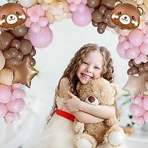 Bear Balloon Garland Arch Kit 140pcs Brown Pink Balloons with Bear Foil Woodland Animal Balloons for We Can Bearly Waits Bear Theme Birthday Baby Shower Party Supplies