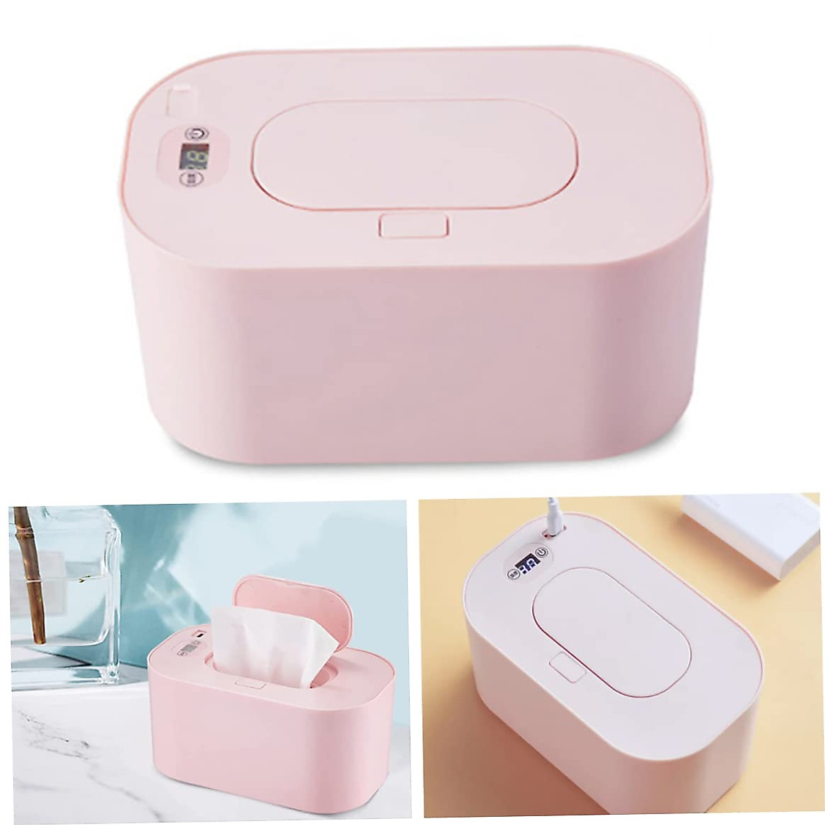 Ckuakiwu Wet Wipes Warmer, Baby Wet Wipes Warmer USB Wipe Dispenser Portable Diaper Wipes Heater Box for Home Car Travel Pink, Baby Wipe Warmer