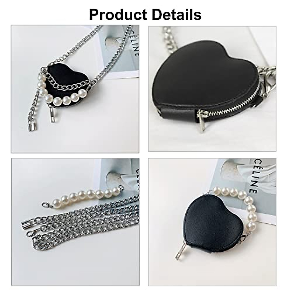Zenosy Black Clutch Purses for Women Glitter Evening Bags Ladies Mini Handbags Chain Belt for Dress with Detachable Leather Wedding Party