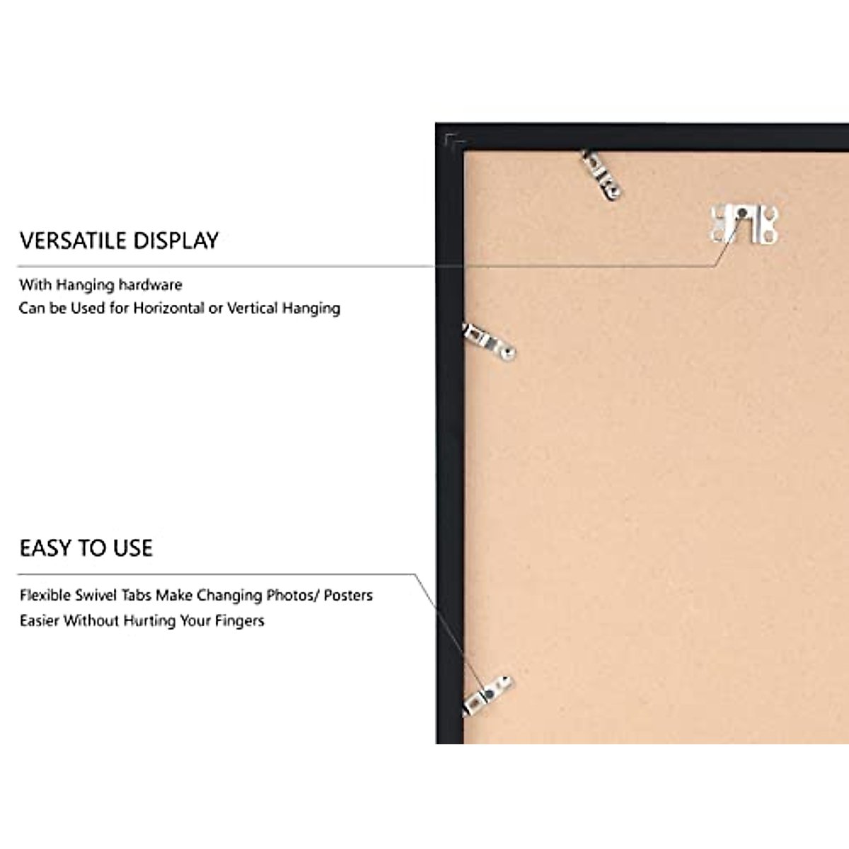 PEALSN 8x8 Picture Frame, Display Pictures 5 x 5 with Mat or 8 x 8 Without Mat for Wall Mounting Display, Photo Frames, Black.