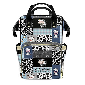 XOZOTY Cute Cow Print Pattern Patchwork Personalized Diaper Bag Backpack Name Custom Mommy Nappy Baby Bag Daypack for Mom Dad Gifts