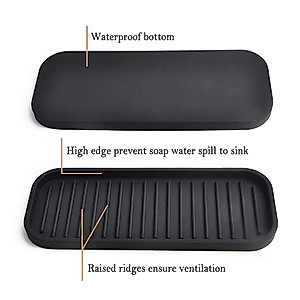 Silicone Sponge Holder Kitchen Sink Organizer Tray Dish Caddy Soap Dispenser, Scrubber Spoon Holder,Dishwashing Accessories 2 Pack (Black)