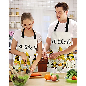 CirCleO Waterproof Stain-Proof Apron for Women Men,Cooking Baking Apron with Pockets Summer Daisy Gnomes Bee Adjustable Apron