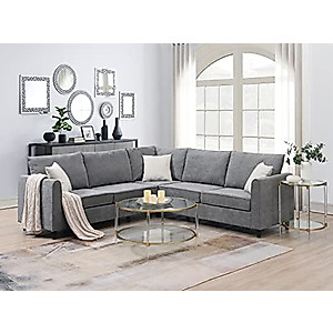 MOEO Living Room L Shape Sectional Sofa with 3 Pillows, 88" Modern Upholstered Fabric Corner Couch with for Home Furniture, Grey