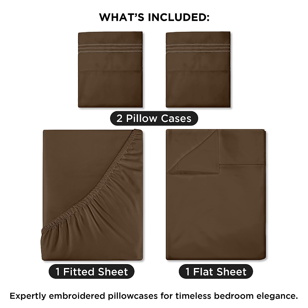 ROYALE LINENS 4 Piece Full Sheets Set - Soft Brushed 1800 Microfiber Bedding - 1 Fitted, 1 Flat Sheet, 2 Pillow Cases - Wrinkle Free & Fade Resistant - Hotel Luxury Bed Sheets (Chocolate Brown, Full)