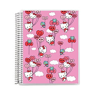 Erin Condren 7" X 9" Spiral Bound Dot Grid Journal Notebook - Hello Kitty Balloons, 5Mm Dot Grid, 160 Page Writing, Drawing & Art Notebook, 80Lb Thick Mohawk Paper, Stickers Included