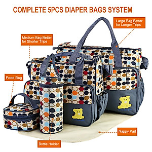 5PCS Diaper Bag Tote Set - Baby Bags for Mom (Gray)