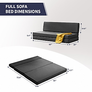 ijuicy Folding Mattress Sofa, Full Convertible Couch Sleeper Bed, 5" Folding Futon Sofa Bed, Floor Chaise Lounge, Portable Couch Bed for Living Room, Bedroom & Guest Room (Full/Dark Grey)