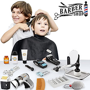 24 Pcs Barber Shop Pretend Play Toy - My First Shaving and Grooming Haircut Kit Toddler Role Play Set with Styling Accessories & Storage Box for Kids, Boys