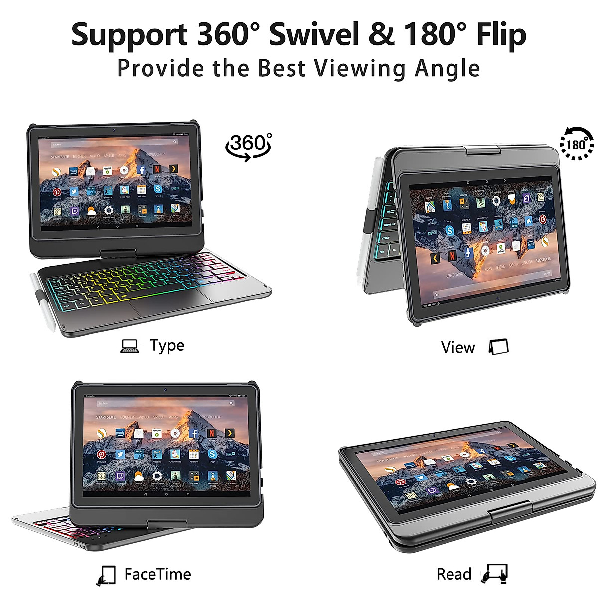 COO Keyboard Case for All-New Fire HD 10/ 10 Plus Tablet (11th Generation 2021 Release) 10.1", 360° Rotatable-7 Colors Backlit Touchpad Keyboard with Pencil Holder for Fire HD 10 Tablet