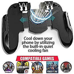 8 in 1 PUBG Mobile Phone Game Controller w/Cooling Fan, Cell Phone Gaming L2R2 L1R1 Triggers gamepad for PUBG/Fortnite/Call of Duty for 4.7-6.5" Android iOS Phone with 6pcs Finger Sleeves