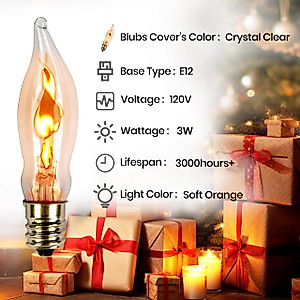 OHLGT Flicker Flame Light Bulb for Hallowwen Christmas Decorative 3 Watt, 120V, E12 Flame Candelabra Light Bulbs（8 Packs）