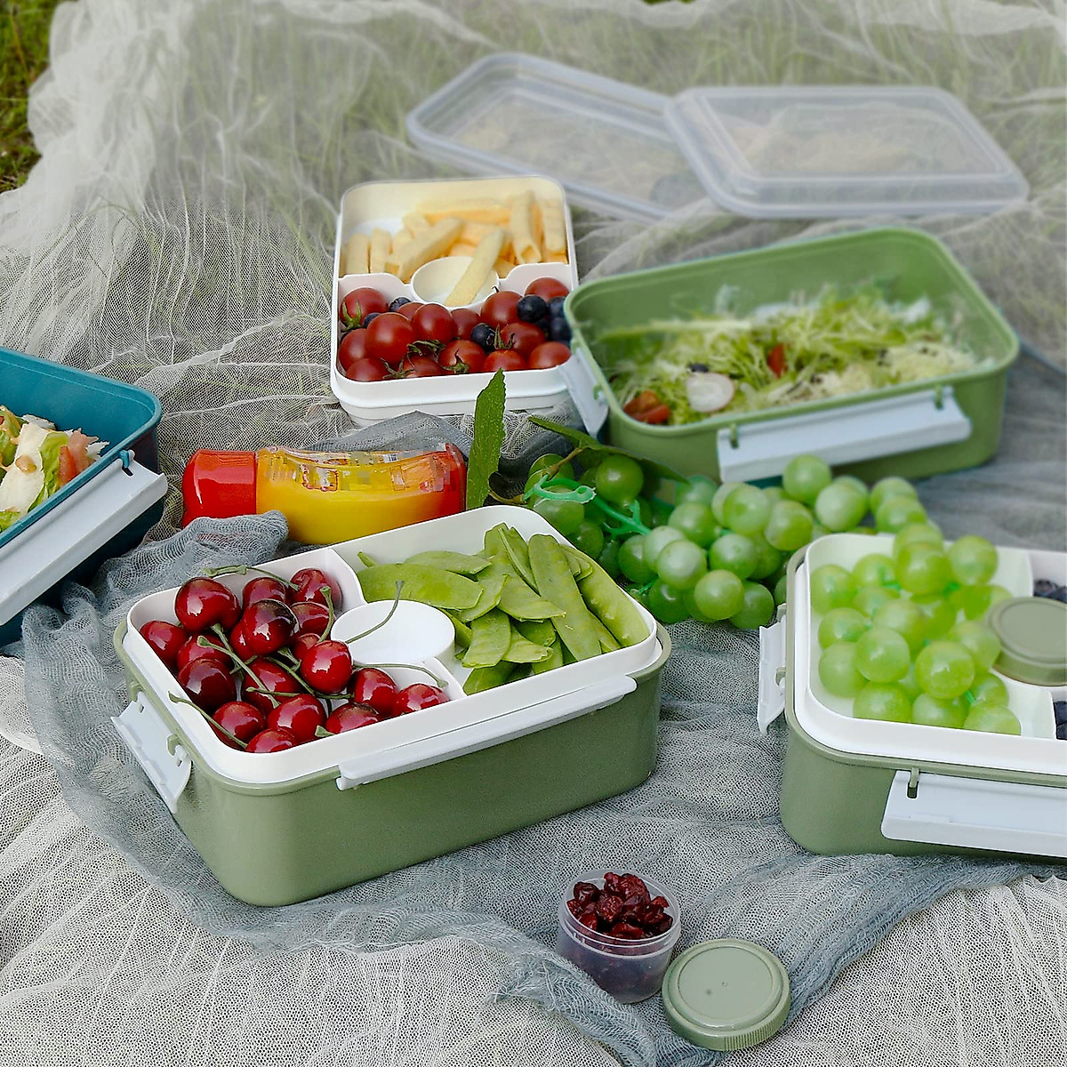 Shopwithgreen Set of 3 Salad Food Storage Container To Go, School & Travel,Food Prep Storage Containers with Lids (Khaki Green&Khaki Green&Khaki Green)